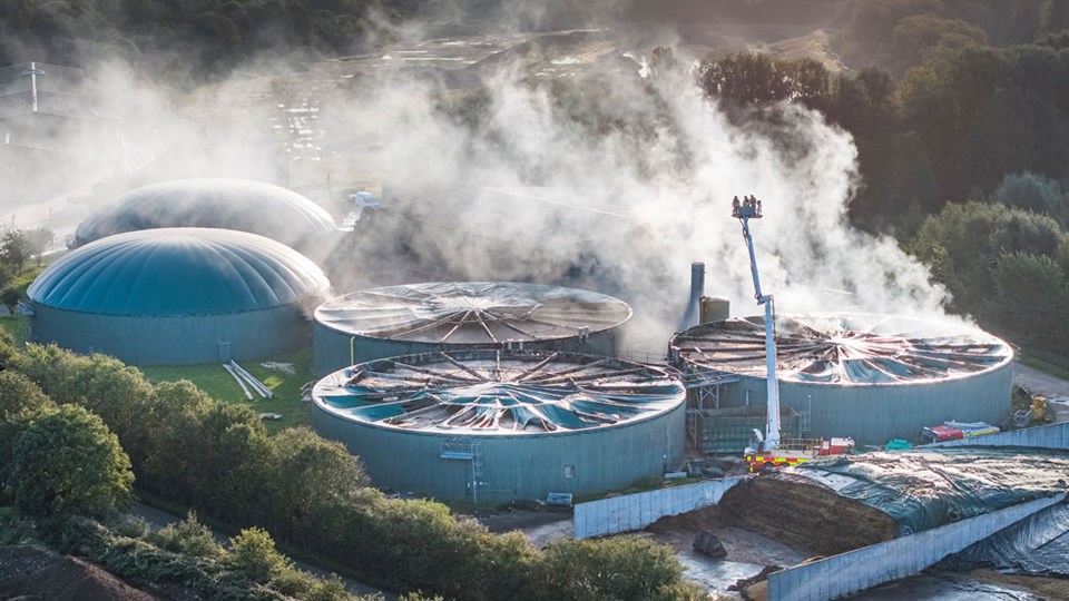 Lightning strike destroys biogas tanks at Severn Trent food waste ...